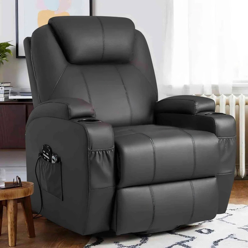 Ebern Designs Power Lift Recliner Chair Pu Leather for Elderly with Massage Ergonomic Black Reviews Wayfair